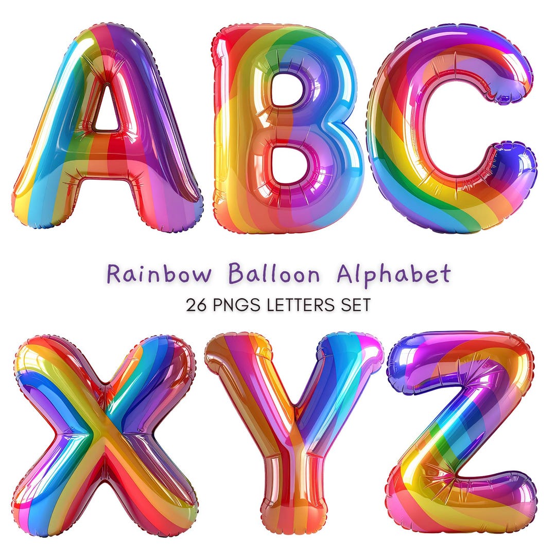 Rainbow Balloon Alphabet PNG Clipart: Full A-Z Foil Letters (digital ...