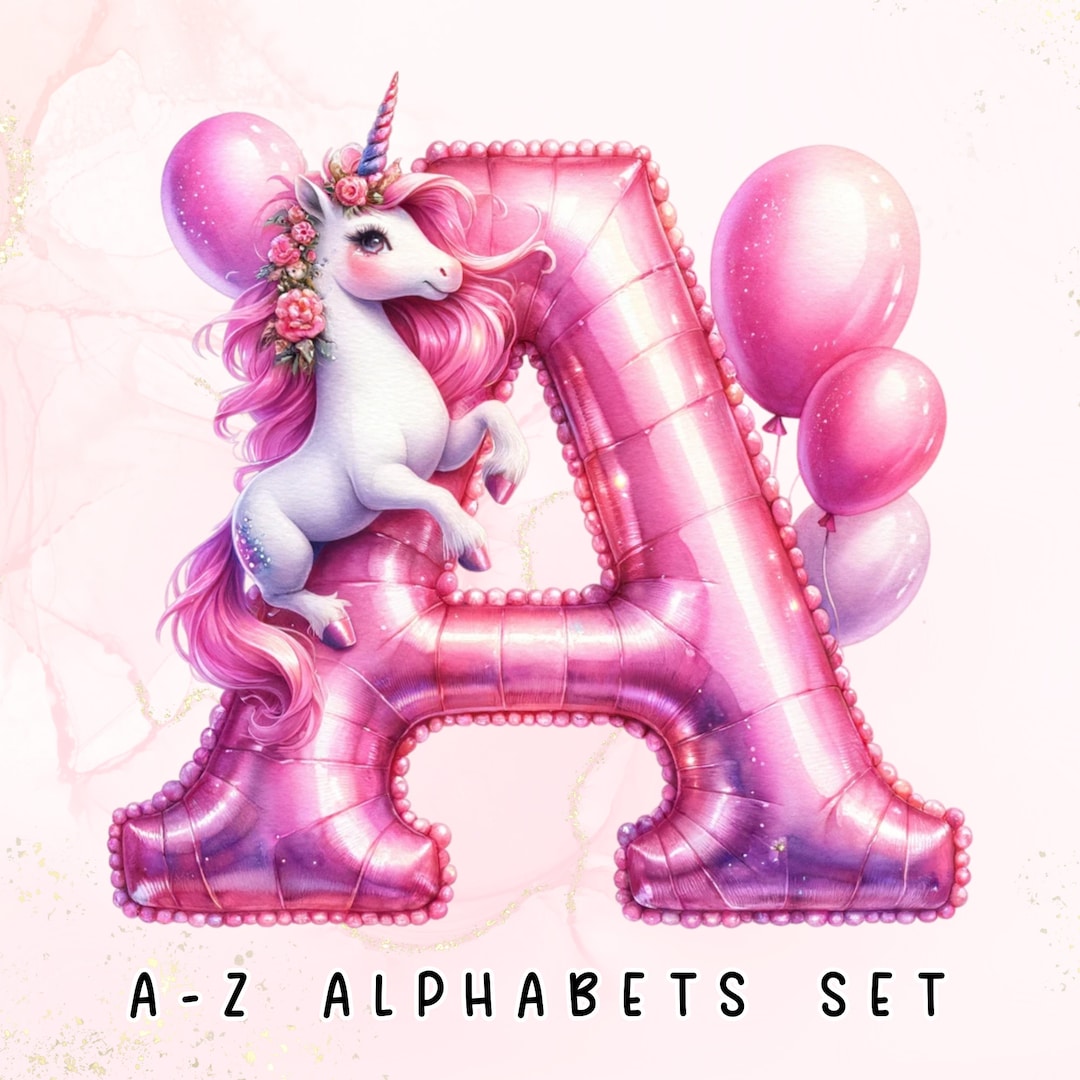 Pink Balloon Inflated Alphabet Set, A to Z Unicorn Letters, Printable ...