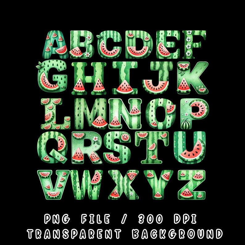 Watermelon Letters PNG, Fruit Alphabet Sublimation, Watermelon Font ...