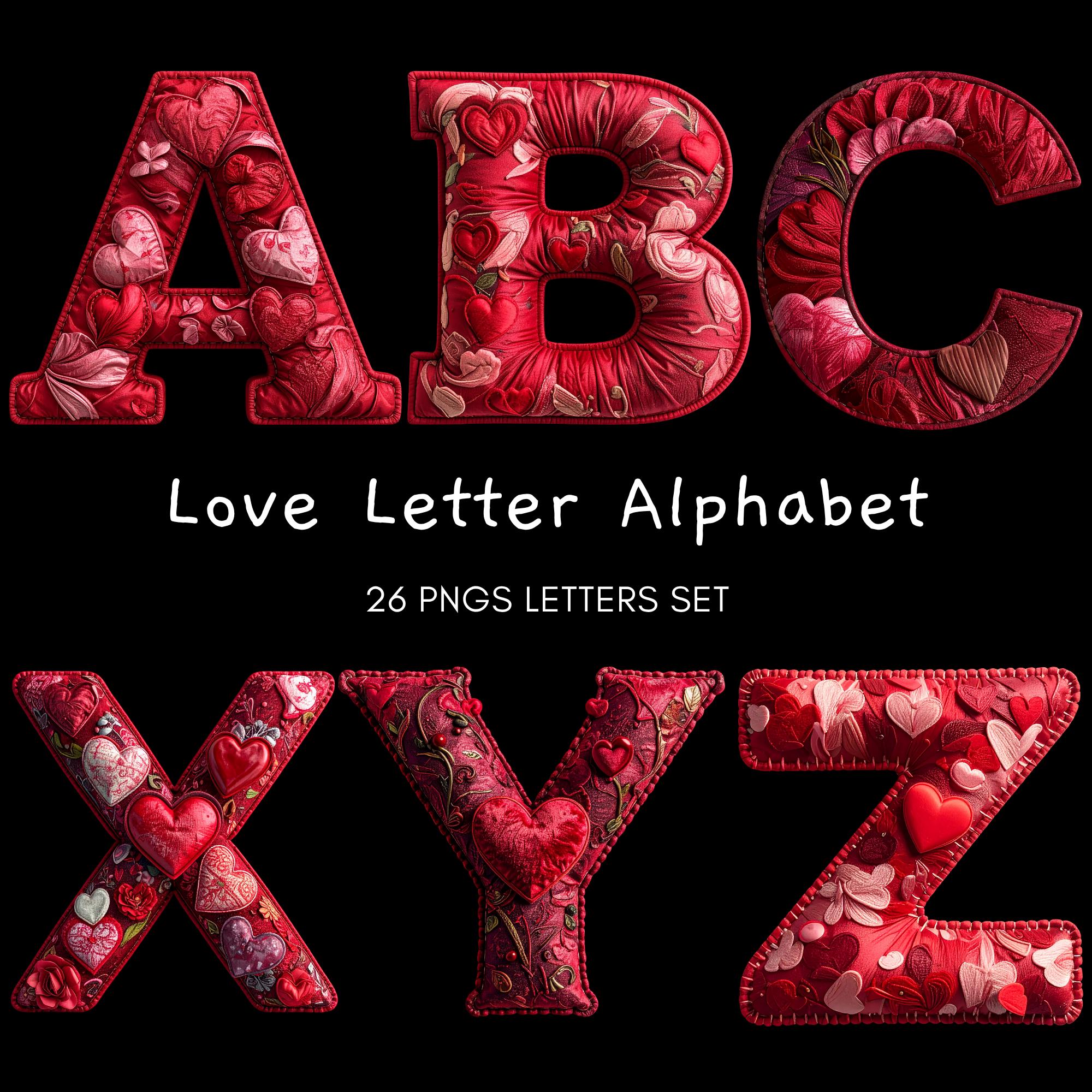 Love Letter Alphabet: Valentine's Day Heart Font, Red Quilted Heart ...