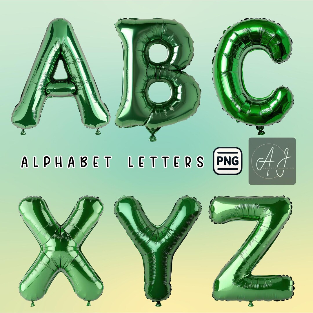 Green Balloon Letters Clipart, Shiny Metallic Letters, Green Metallic ...