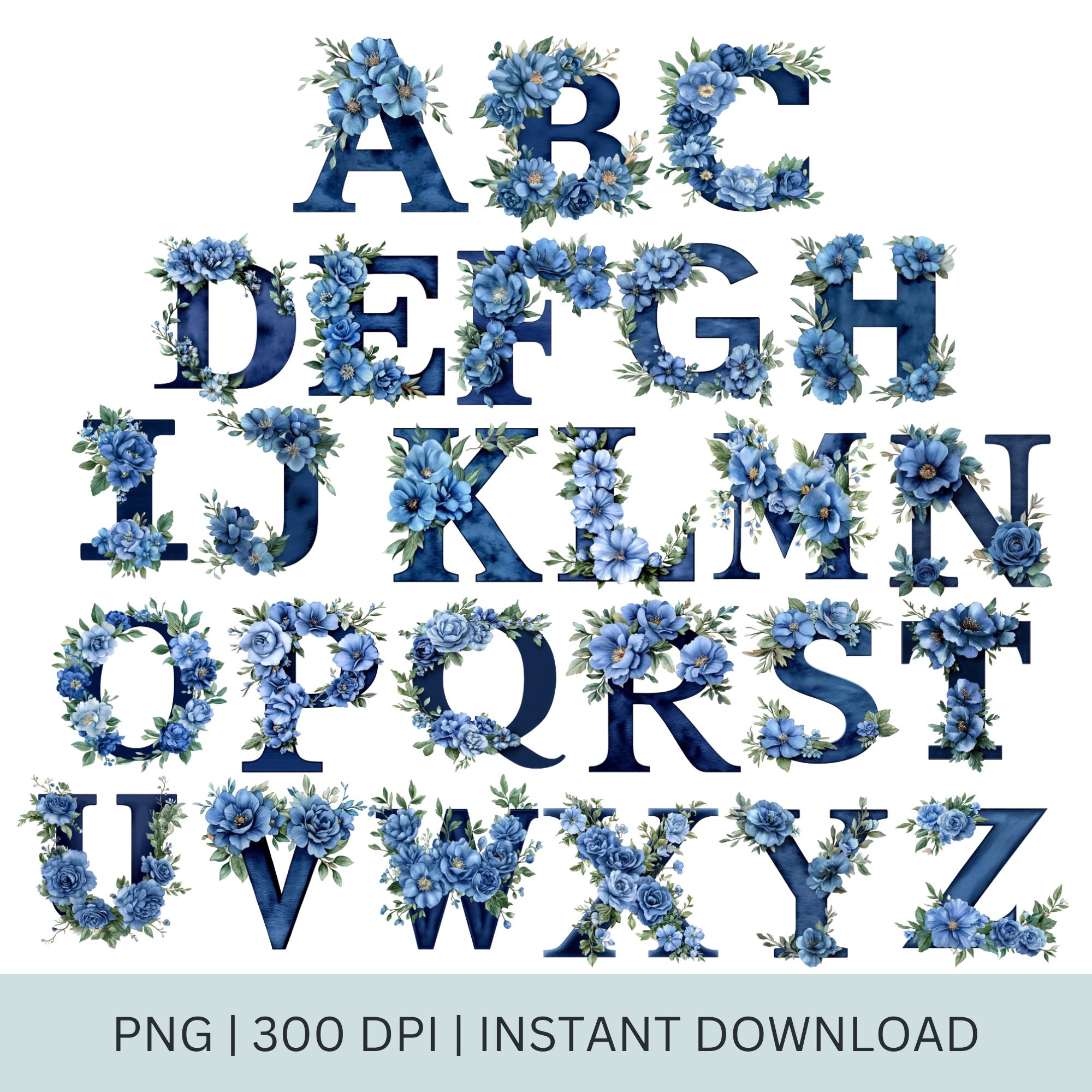 Blue Floral Alphabet Letters PNG, Flower Monogram, Blue Flower Letters ...