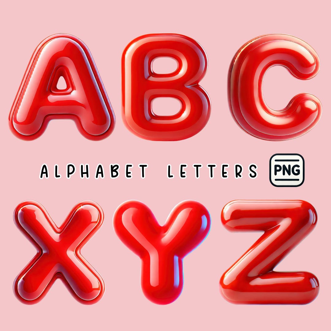 3D Red Balloon Alphabet Letters, 3D Red Bubbly Alphabet Set, Monogram ...