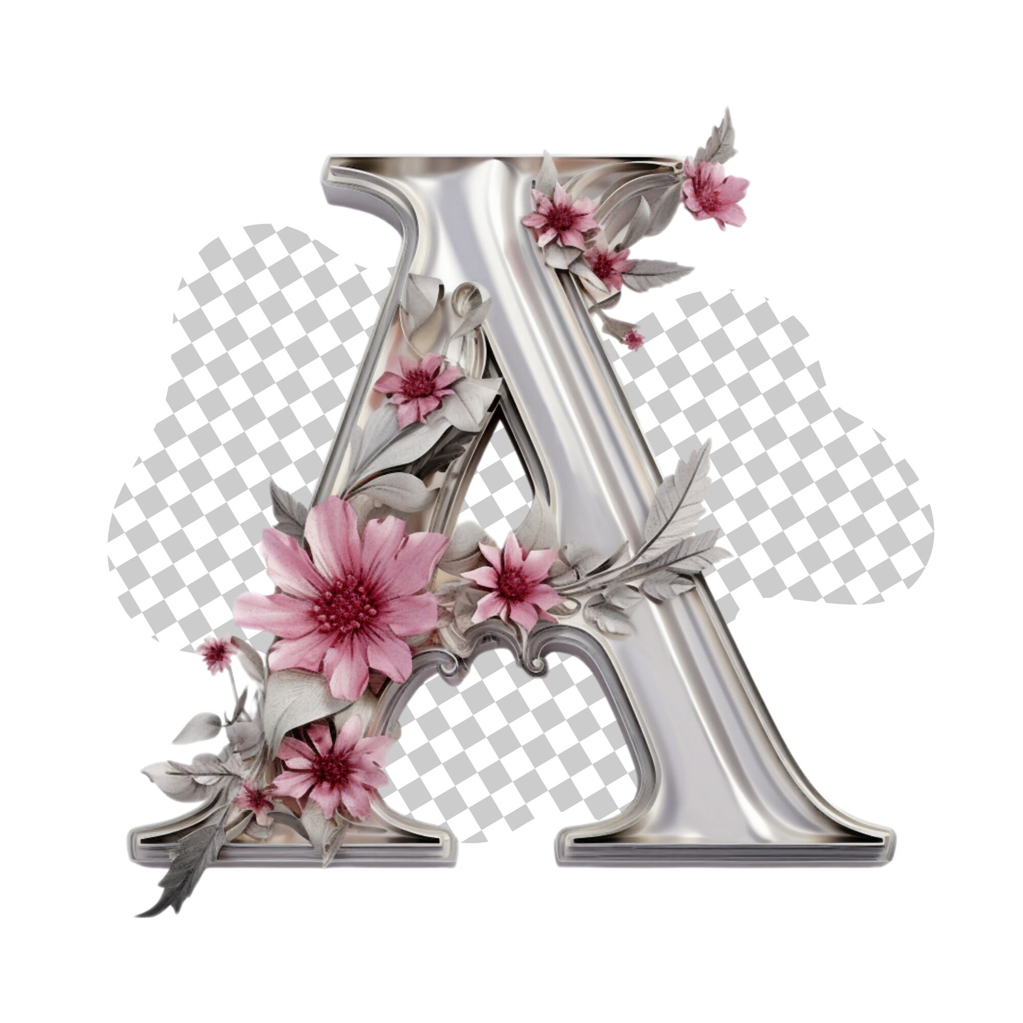Floral Alphabet A Z Clipart, Silver Flowers A Z Letters Clipart, Floral ...