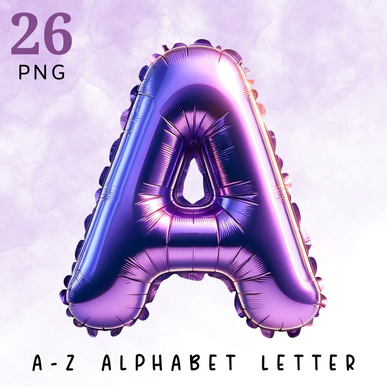 Purple Foil Balloon Alphabet PNG: Doodle Letters Clipart (digital ...