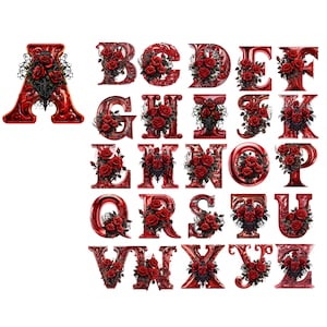 Gothic Red Rose Alphabet Letters Set, Letters A-Z Gothic Design With ...