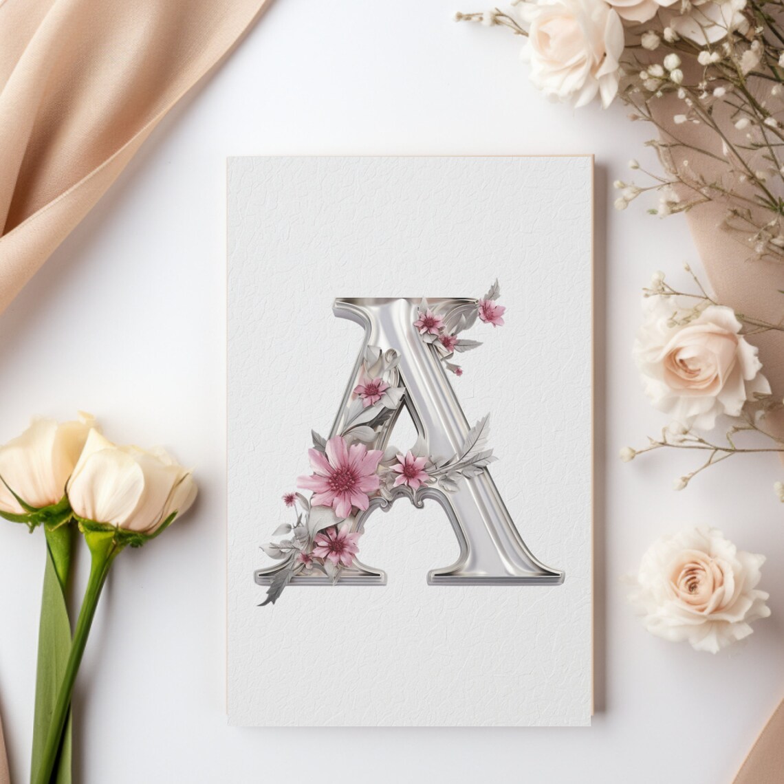 Floral Alphabet A Z Clipart, Silver Flowers A Z Letters Clipart, Floral ...