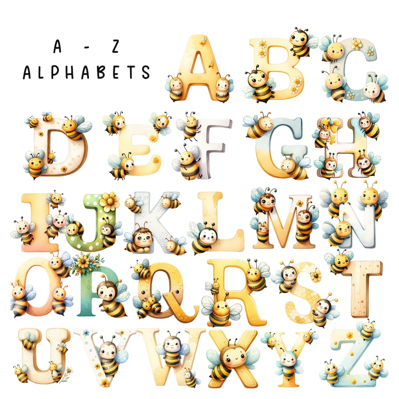 Bee Alphabet Letters: Watercolor Nursery Wall Art (digital Download) - Etsy