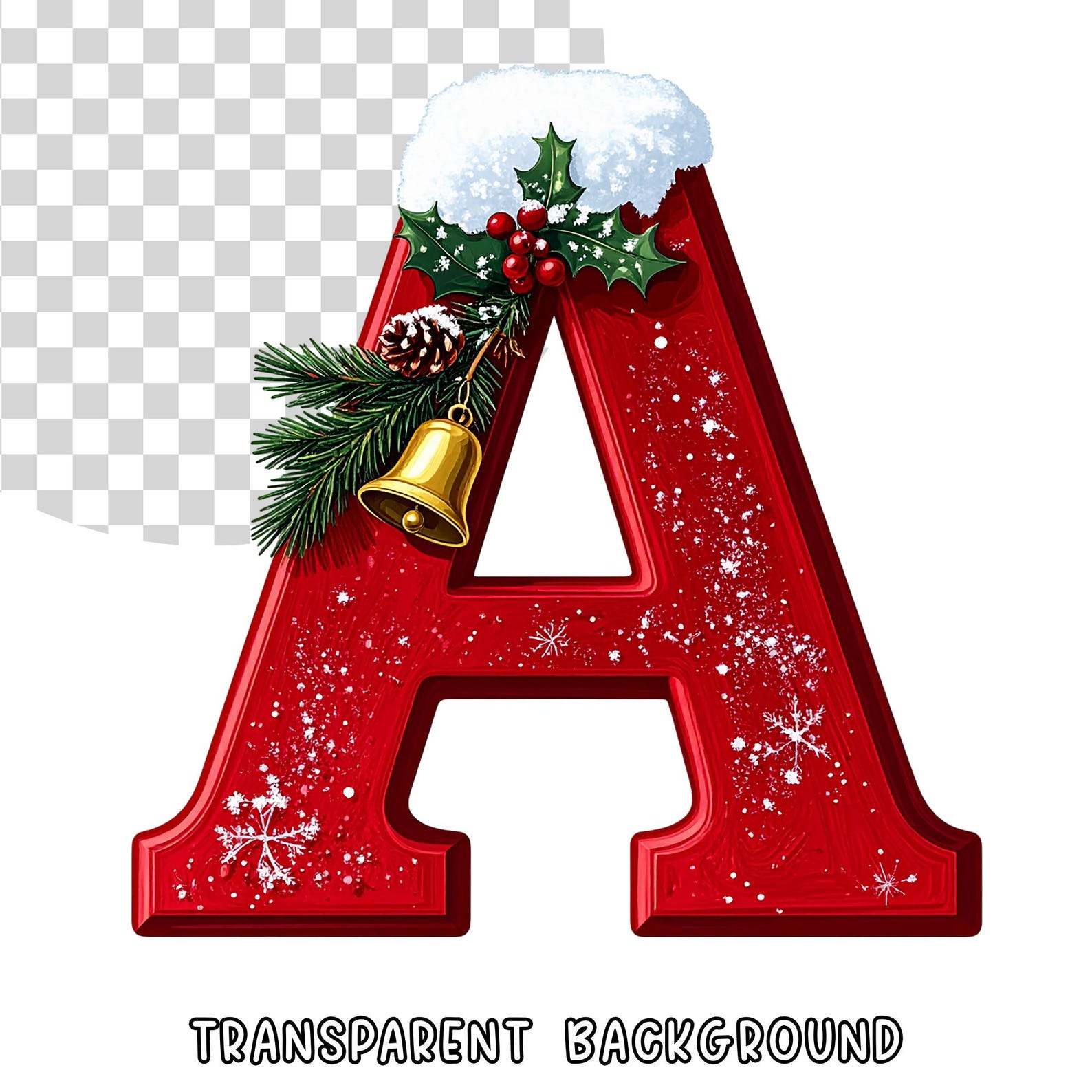 Snowy Christmas Alphabet PNG Bundle: Red Holiday Letters (digital ...