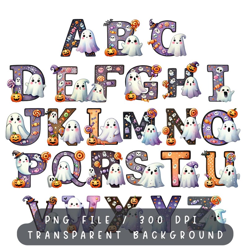 Ghost Alphabet Letter: Spooky Halloween Clip Art (PNG) - Etsy