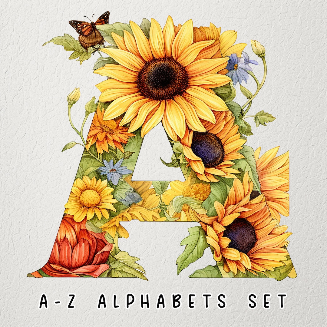 Sunflower Themed Alphabet Letters A-Z Set, A-Z Alphabet Set Adorned ...