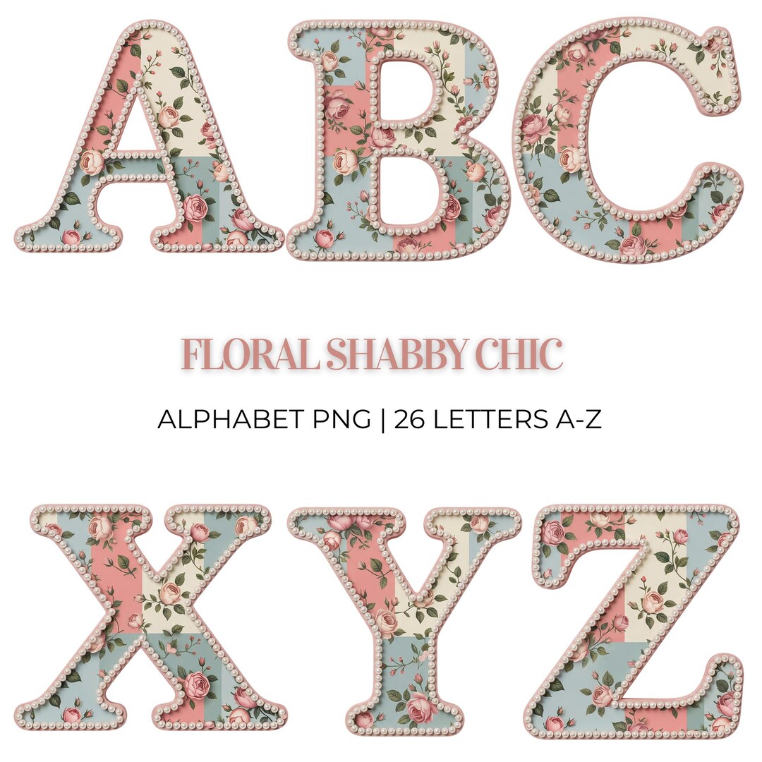 Floral Shabby Chic Alphabet PNG, Vintage Flower Alphabet, Pink Rose ...