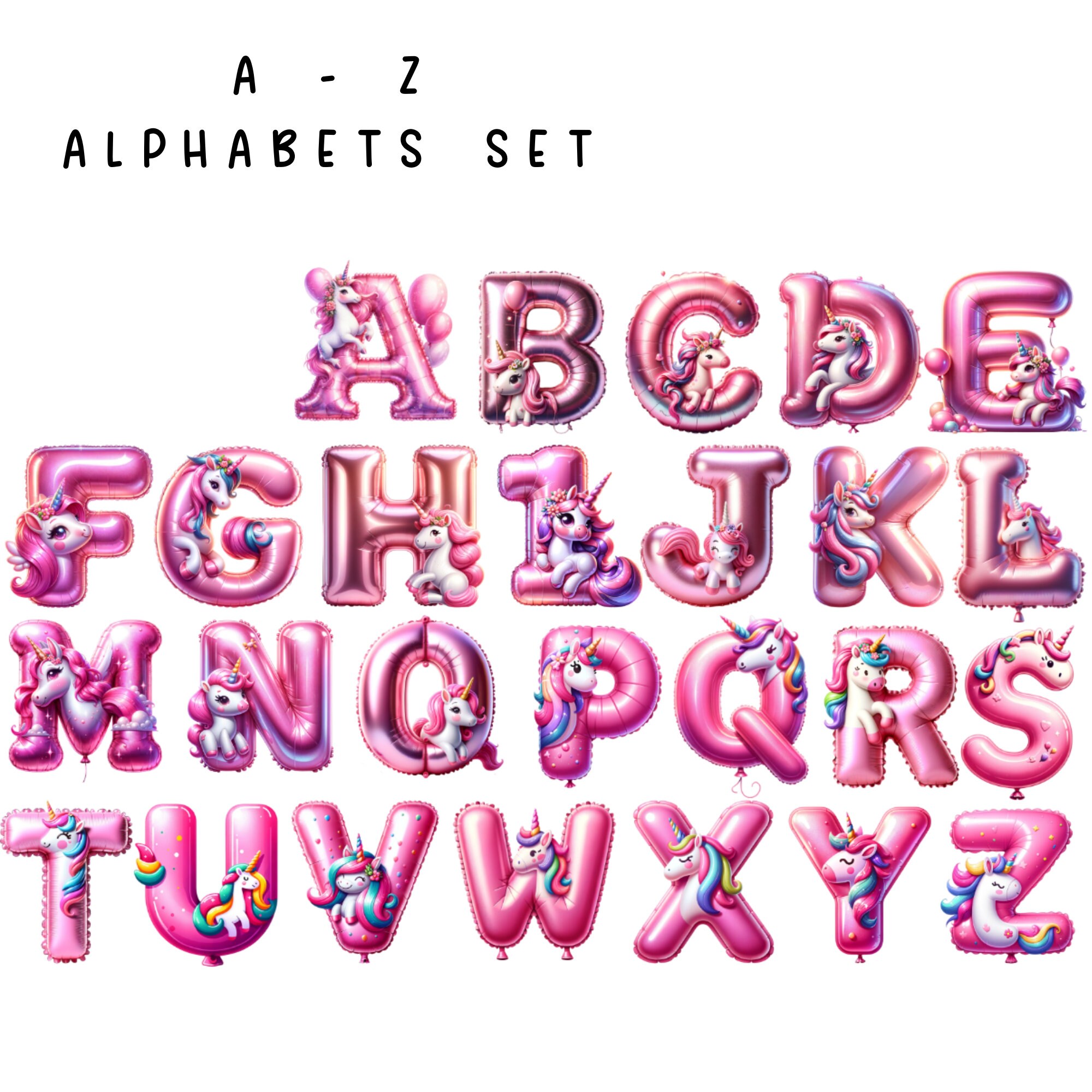 Pink Balloon Inflated Alphabet Set, A to Z Unicorn Letters, Printable ...