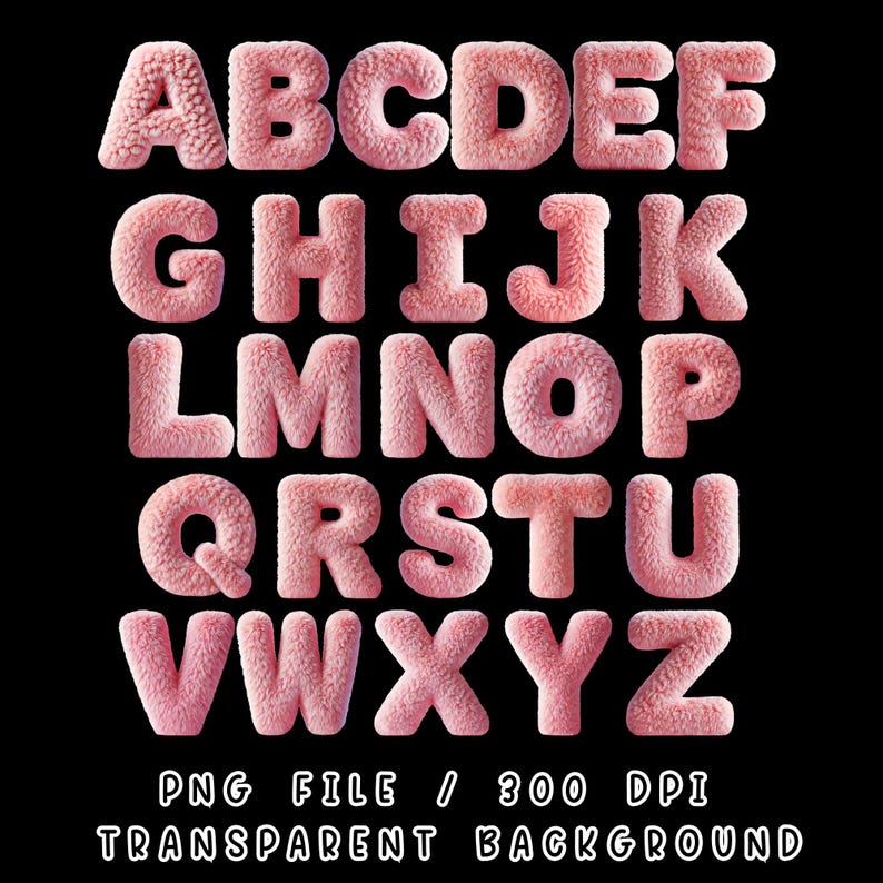 Pink Fluffy Alphabet, Baby Milestone Clipart, Fluffy Letters, Nursery ...