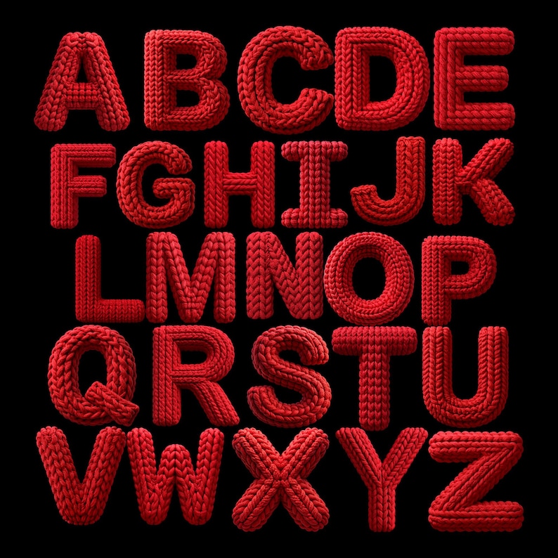 Red Knitted Alphabet Letters: Christmas Cozy Yarn Font (PNG Digital ...