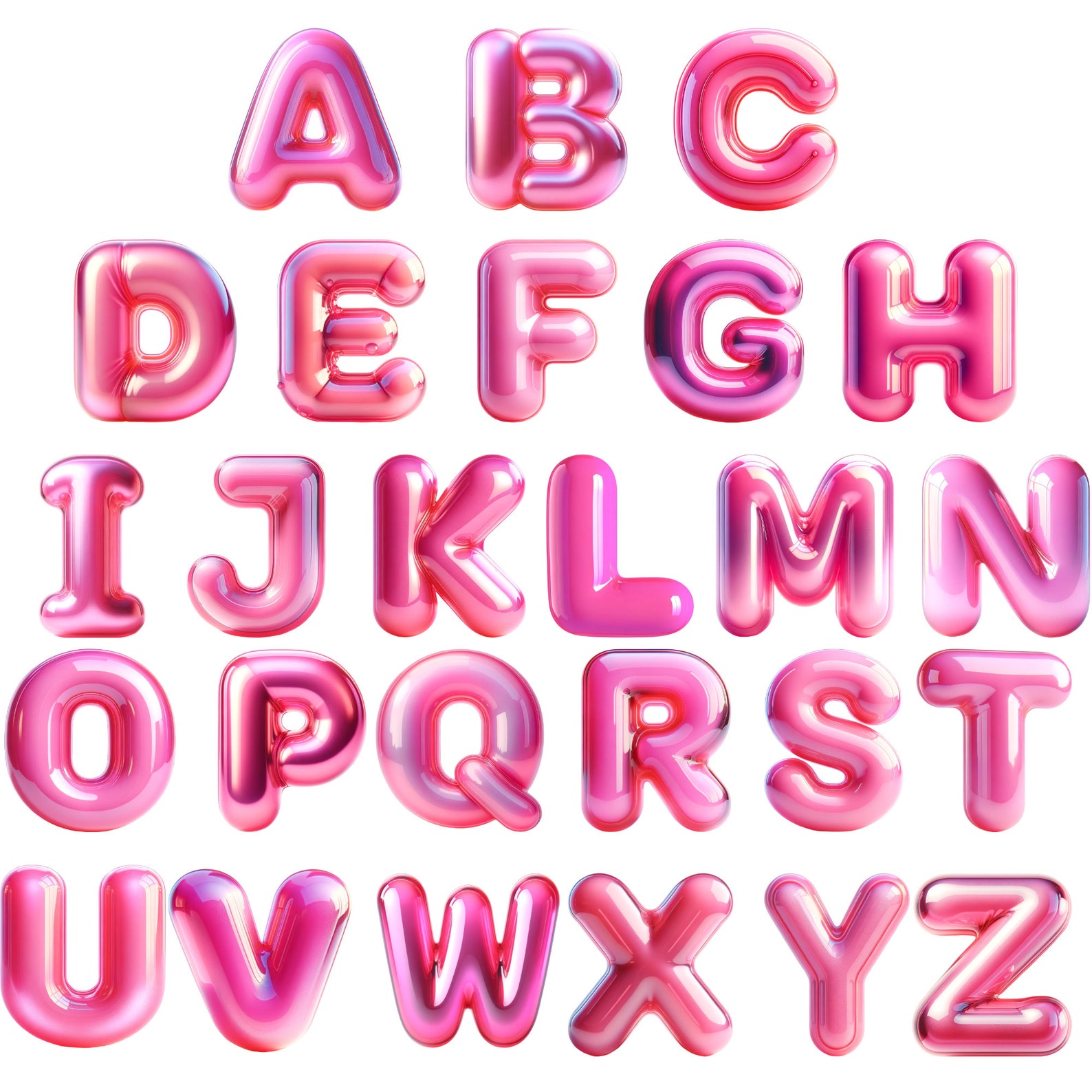 3D Pink Bubbly Alphabet Set, Bubblegum 3D Letters, Monogram, Doodle ...