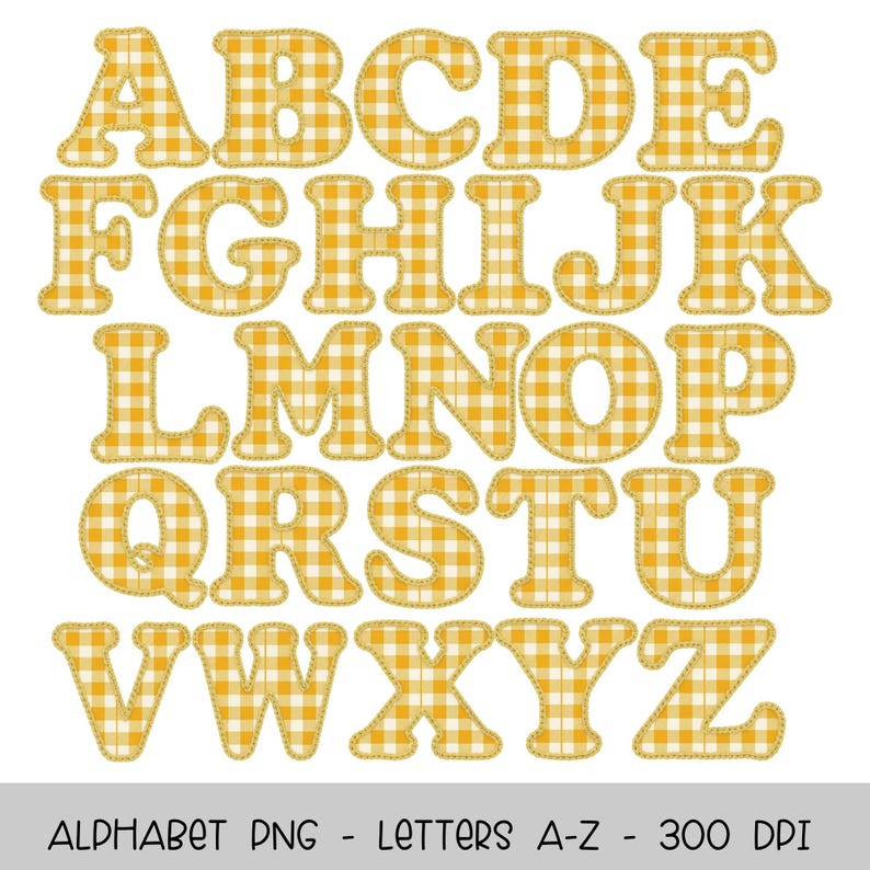 Yellow Gingham Alphabet Clip Art, Plaid Letter PNG, Digital Letters ...