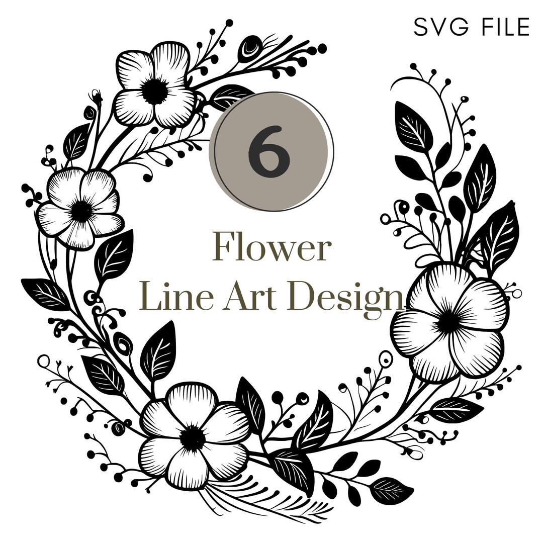 Wreath SVG Bundle Line Art, Wedding Flowers, Hand Drawn Vector Flowers ...