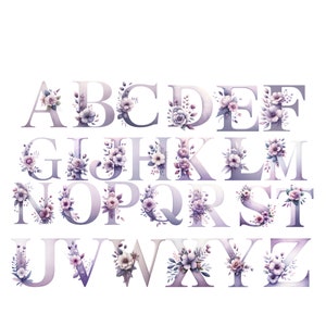 Floral Alphabet A - Z Clipart, Purple Floral Letters Png, Watercolor ...