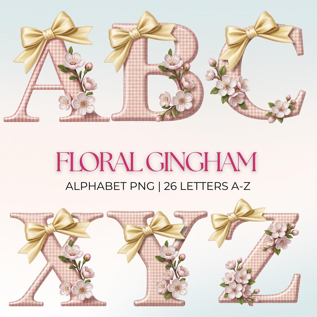 Pink Gingham Floral Alphabet A–Z PNG, Shabby Chic Letter Clipart - Etsy