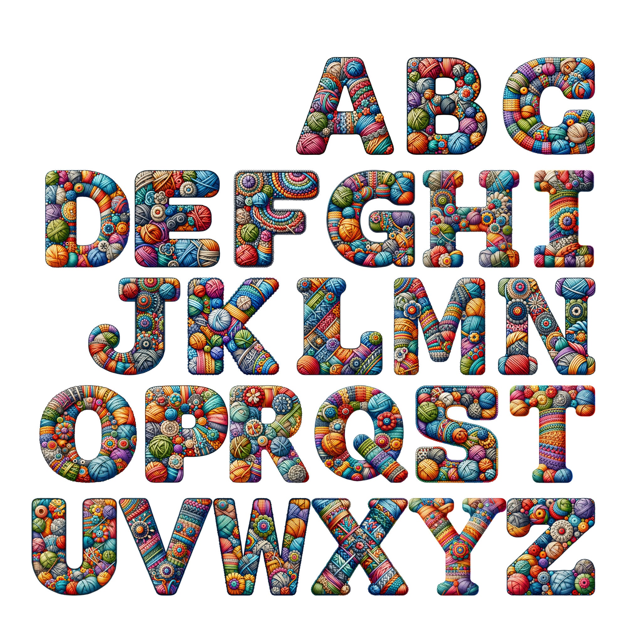 Knitting Alphabet A-Z, Colorful Quilt Alphabet Letters, Letter Knitting ...