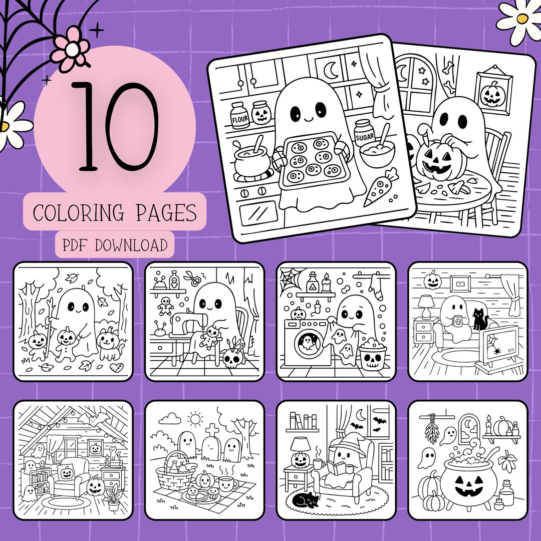 Ghost Coloring Pages, Spooky Halloween Activity (digital Download, 10 ...