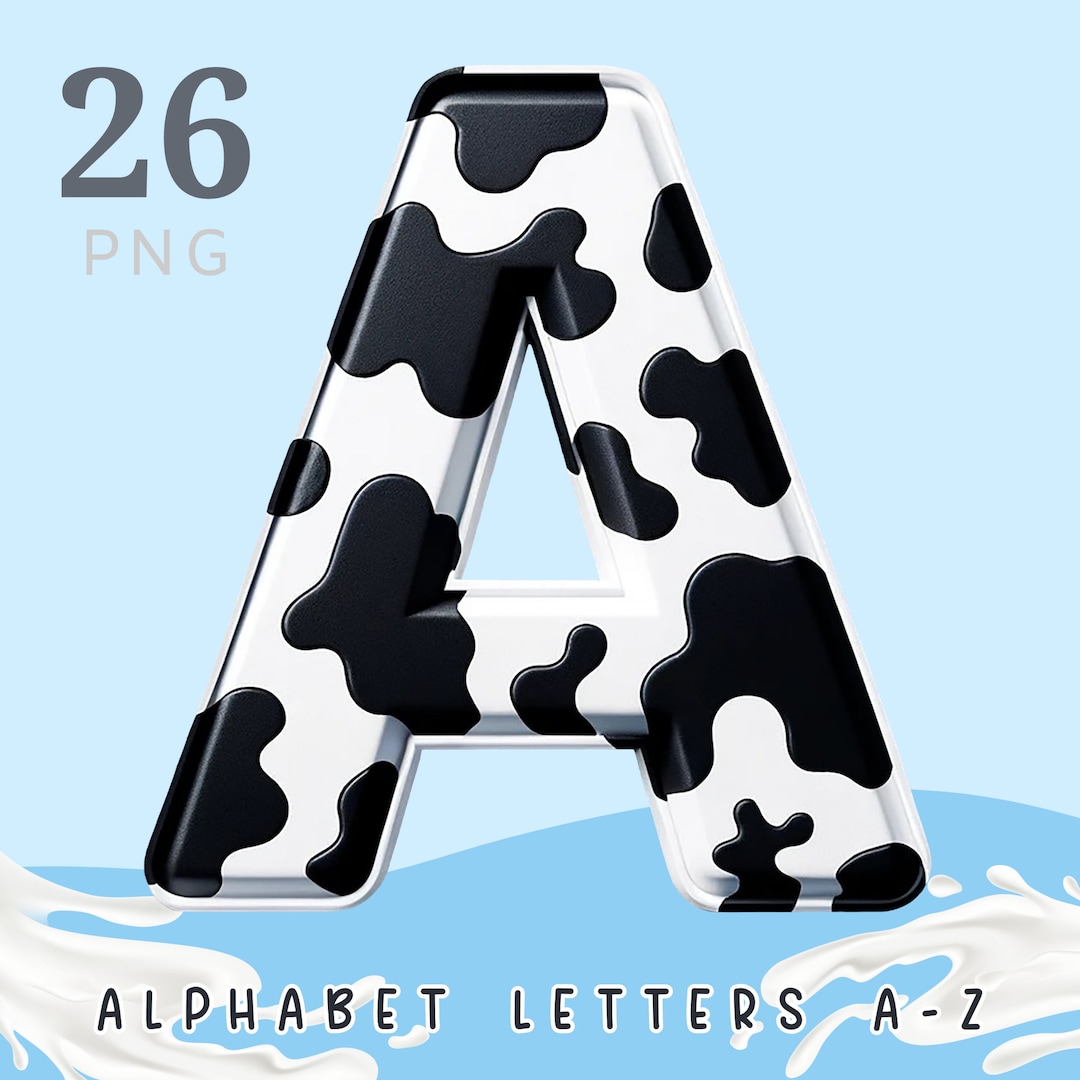 Cow Alphabet, Animal Print Letters, Farmhouse Alphabet, Doodle Font ...