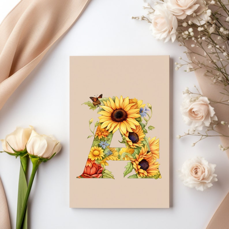 Sunflower Alphabet Letters A-Z Set: Summer Floral PNG (digital Download ...