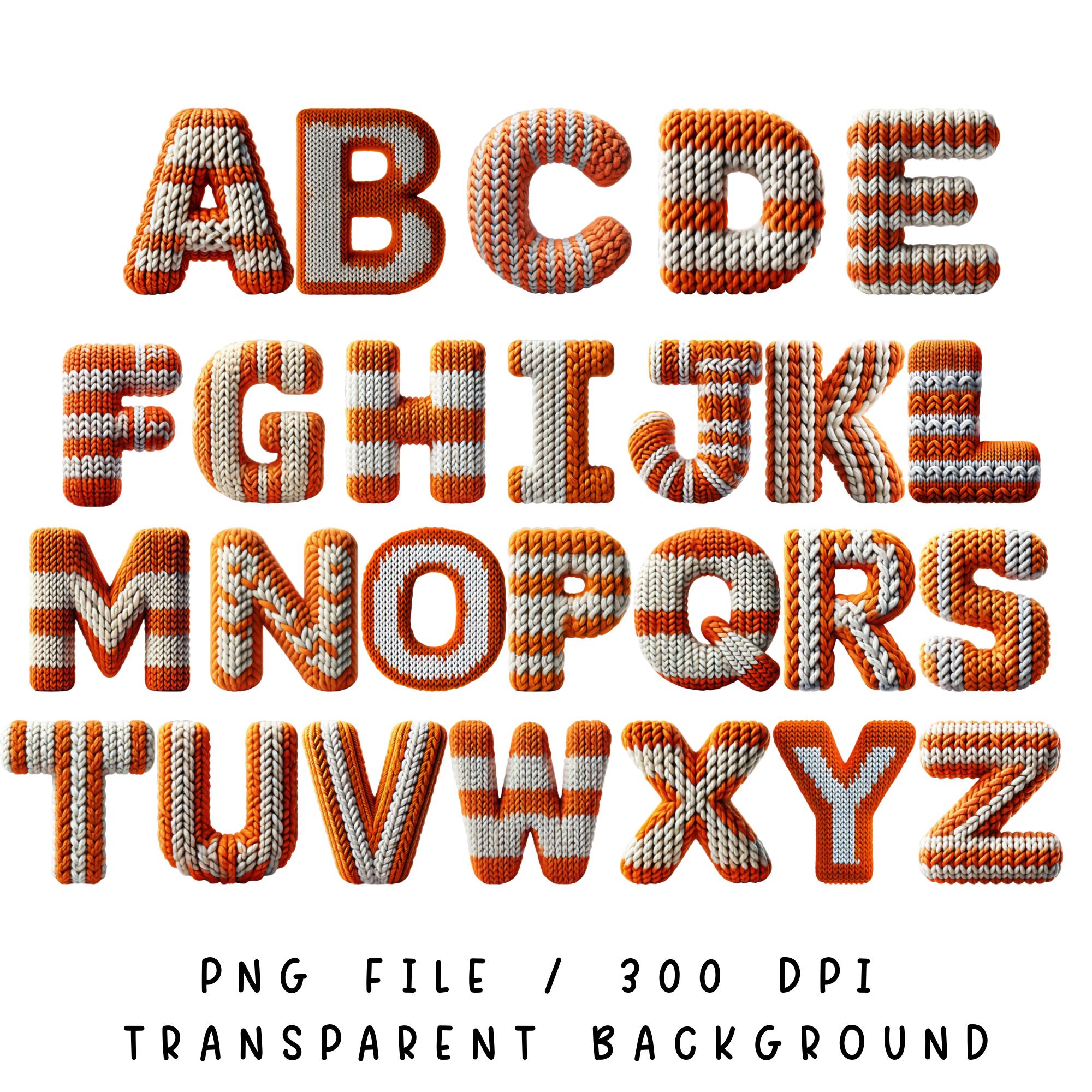 Knitted Alphabet PNG: Cozy Yarn Letters Sublimation Design (digital ...