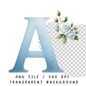 Elegant Watercolor Floral Alphabet, Floral Alphabet A - Z Clipart, Blue ...