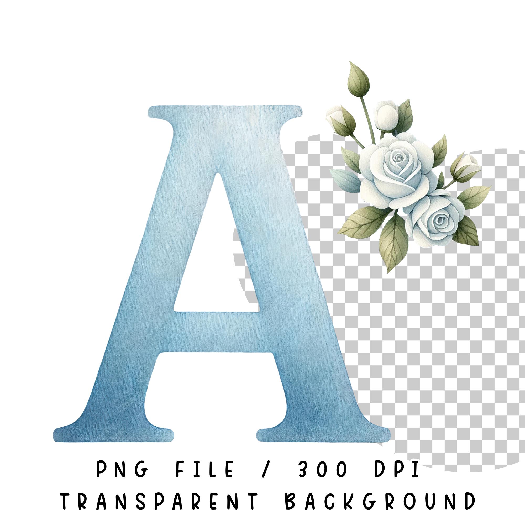 Elegant Watercolor Floral Alphabet, Floral Alphabet A - Z Clipart, Blue ...