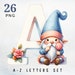 Cute Gnomes Alphabet A - Z Clipart, Watercolor Letters Png, Gnome ...