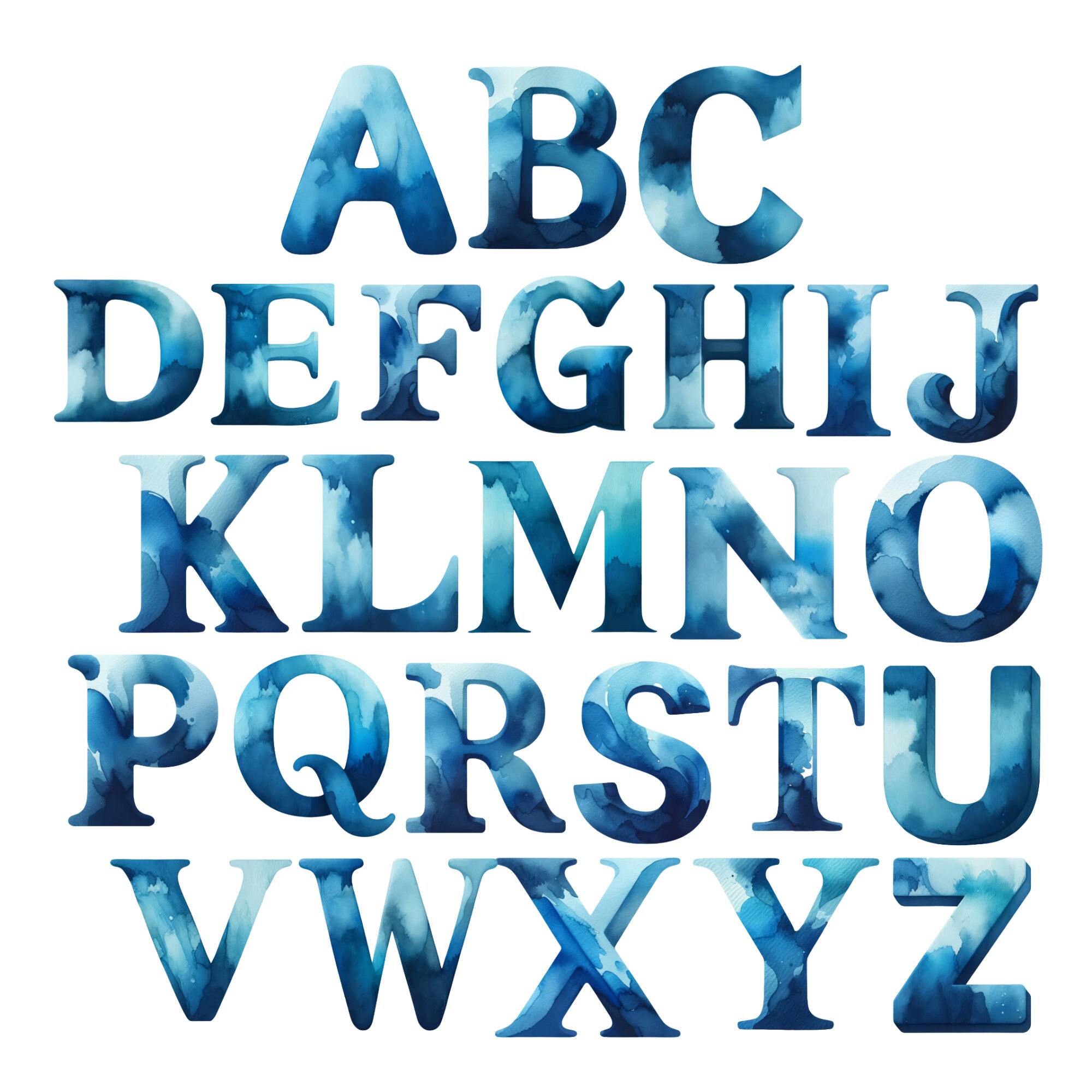 Blue Watercolor Alphabet A Z Clipart, Watercolor Letters Png, Wedding ...