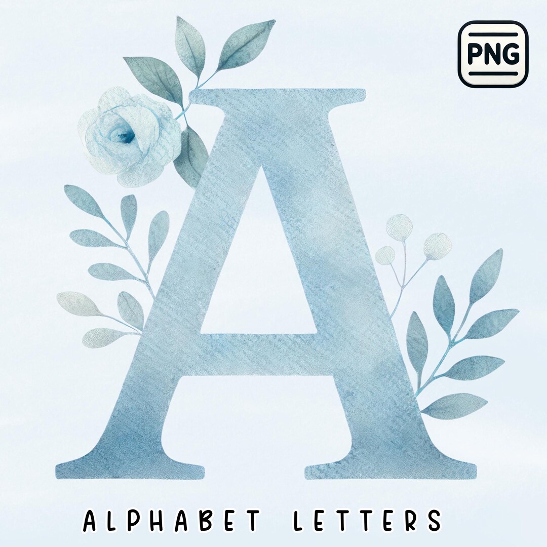 Floral Alphabet A - Z Clipart, Blue Floral Letters Png, Watercolor ...