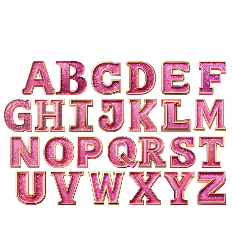 Pink Glitter Alphabet: Rose Gold Sparkling Letters (PNG Digital File ...