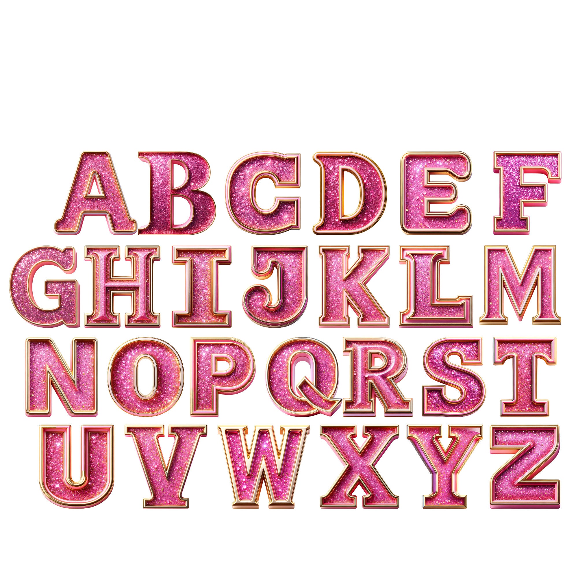 Pink Glitter Alphabet: Rose Gold Sparkling Letters (PNG Digital File ...