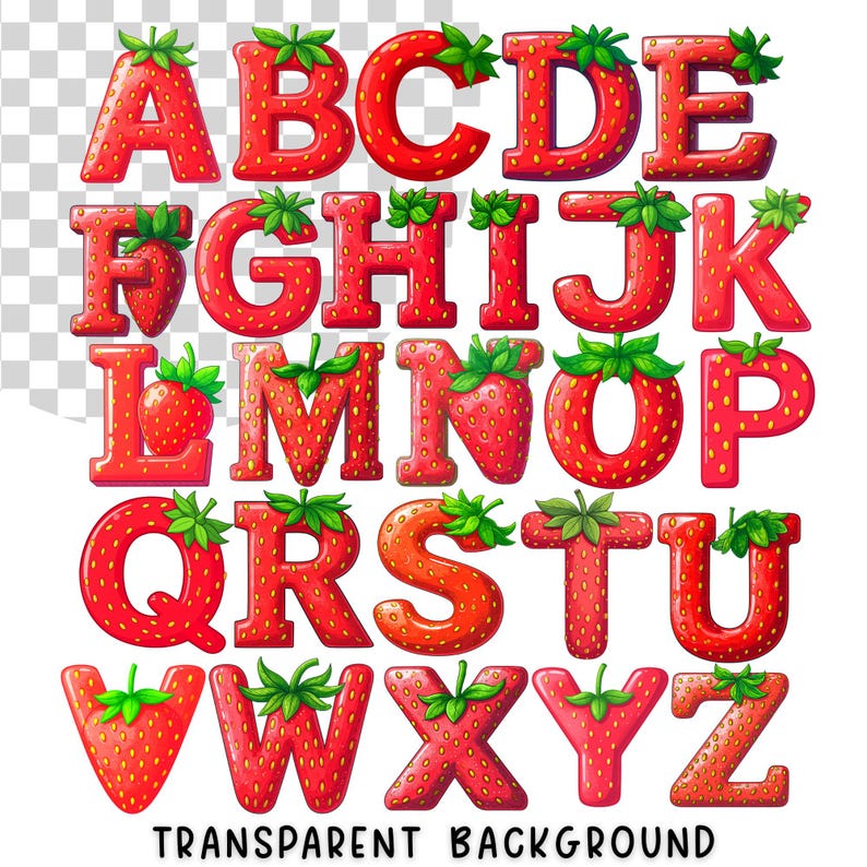 Strawberry Alphabet Clipart Bundle | Kawaii Fruit Letters for Kids ...