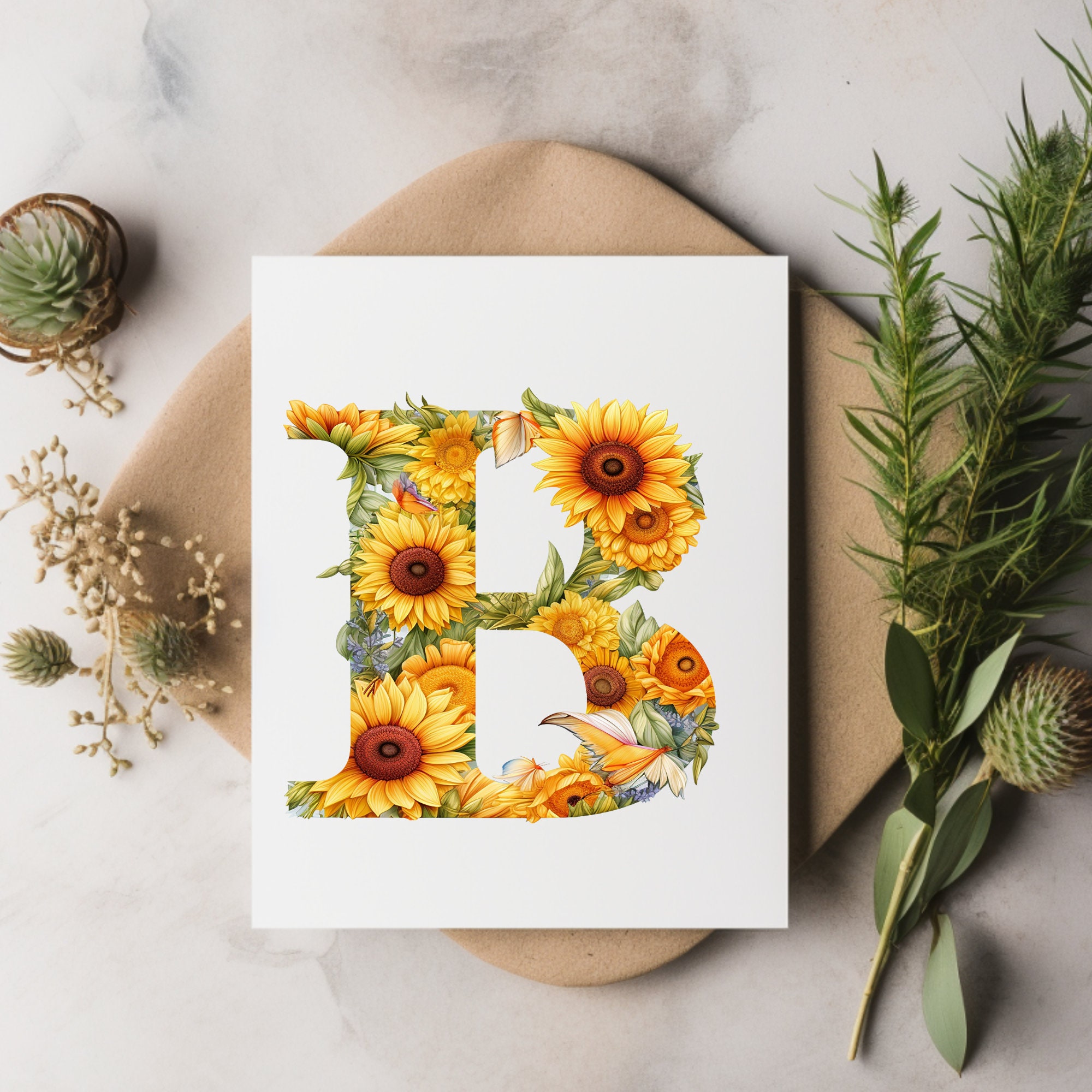 Sunflower Alphabet Letters A-Z Set: Summer Floral PNG (digital Download ...