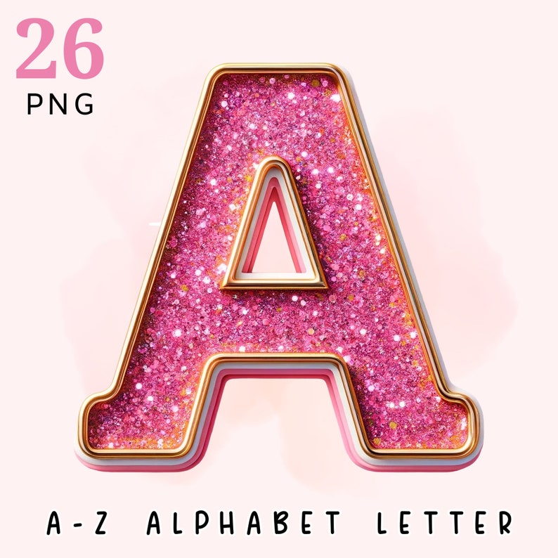 Pink Glitter Alphabet: Rose Gold Sparkling Letters (PNG Digital File ...