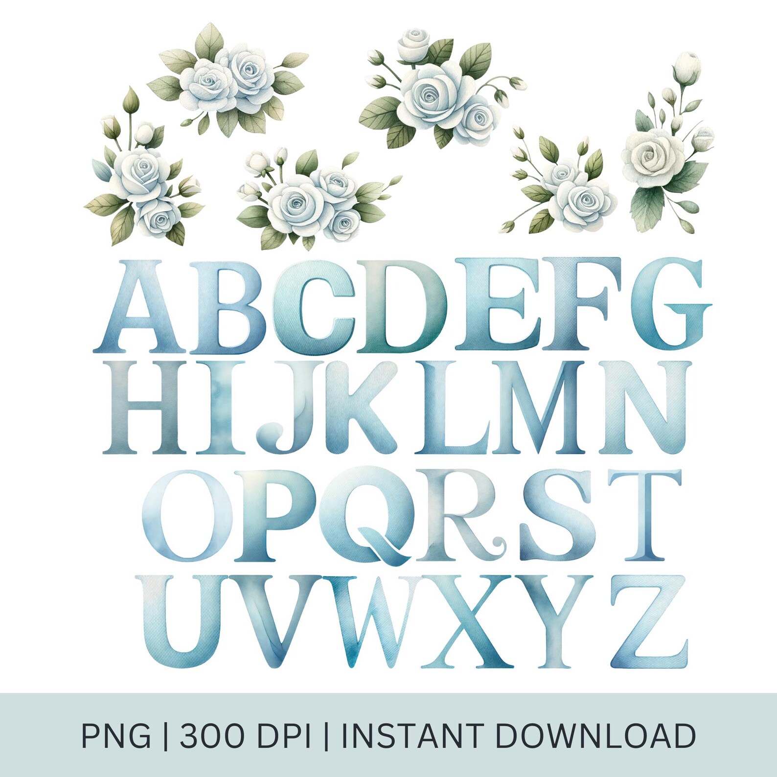 Elegant Watercolor Floral Alphabet, Floral Alphabet A - Z Clipart, Blue ...