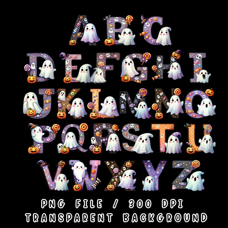 Ghost Alphabet Letter: Spooky Halloween Clip Art (PNG) - Etsy
