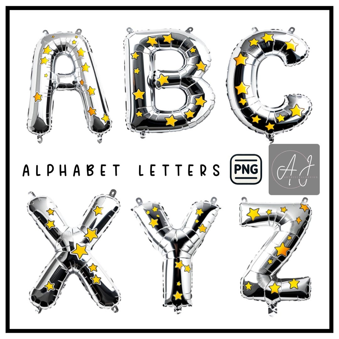Silver Foil Balloon Alphabet Clip Art - Sublimation Alphabet Balloons ...
