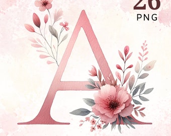 Floral Alphabet A Z Clipart, Silver Flowers A Z Letters Clipart, Floral ...