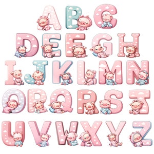 Baby Pig Alphabet Font Letters PNG, A to Z Pink Letters, Animal ...
