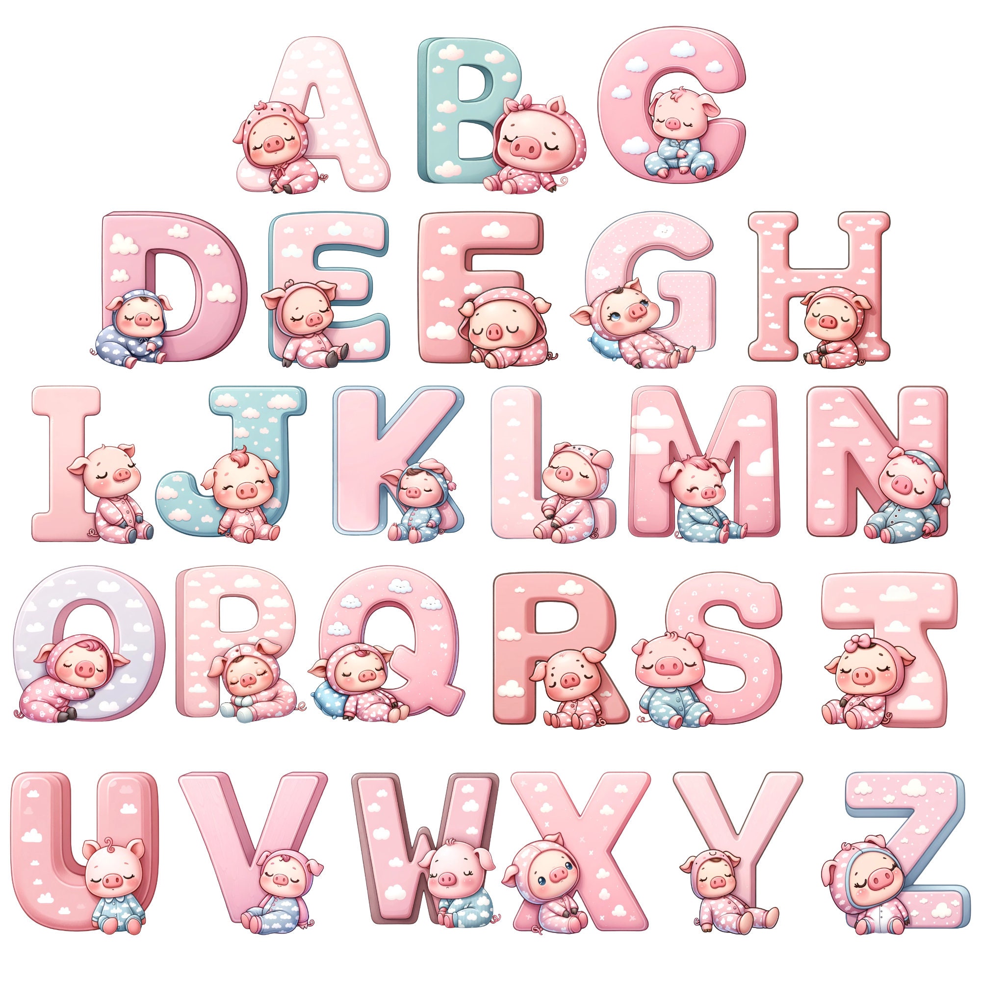 Baby Pig Alphabet Font Letters PNG, A to Z Pink Letters, Animal ...