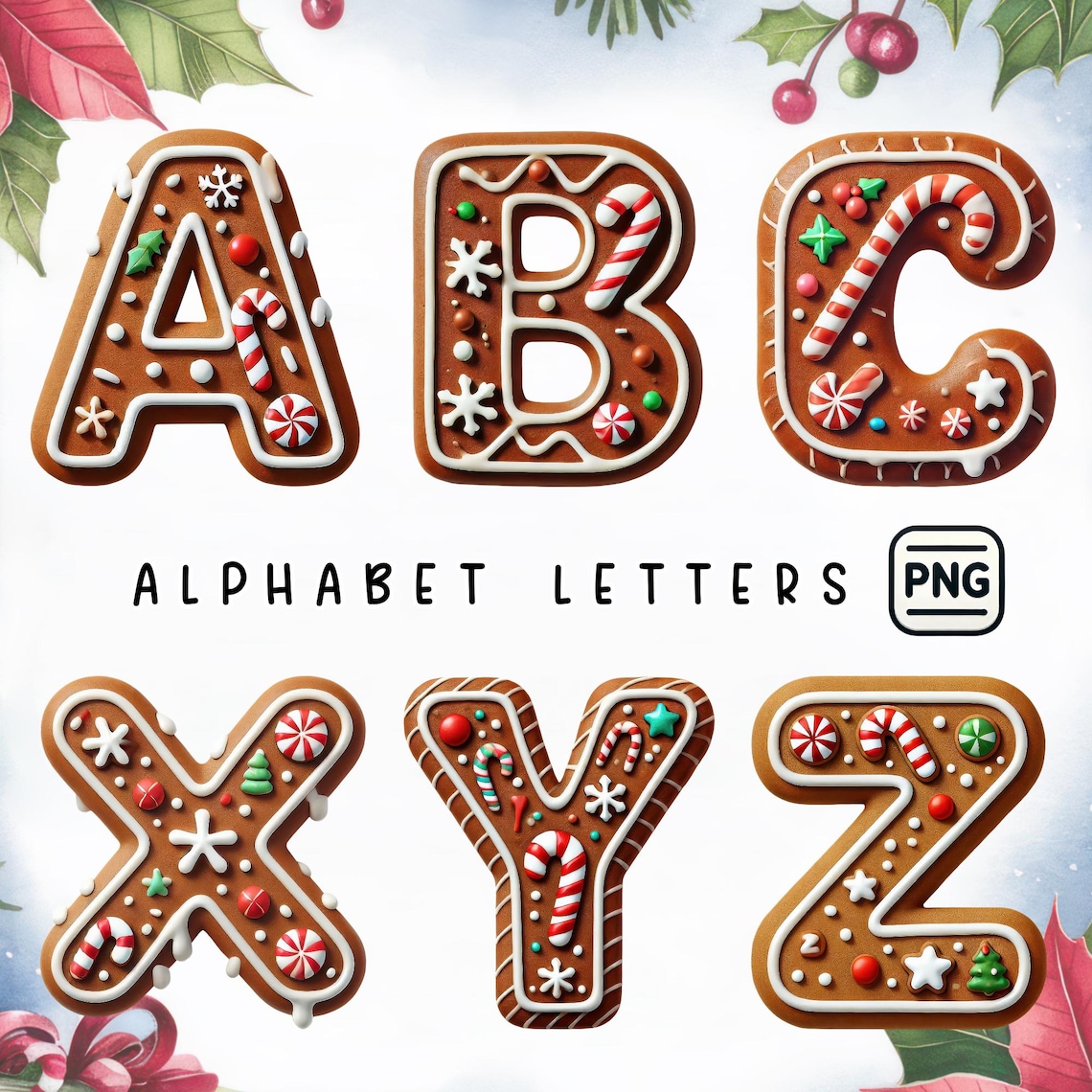 Gingerbread Alphabet PNG, Christmas Cookie Letters Clipart, Holiday ...