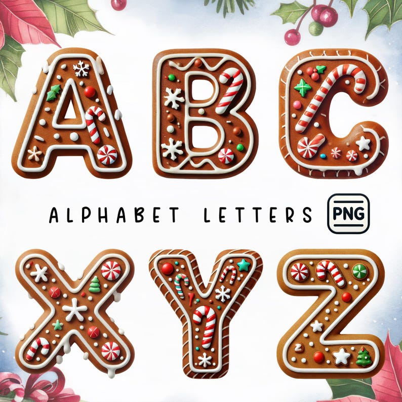 Gingerbread Alphabet PNG, Christmas Cookie Letters Clipart, Holiday ...