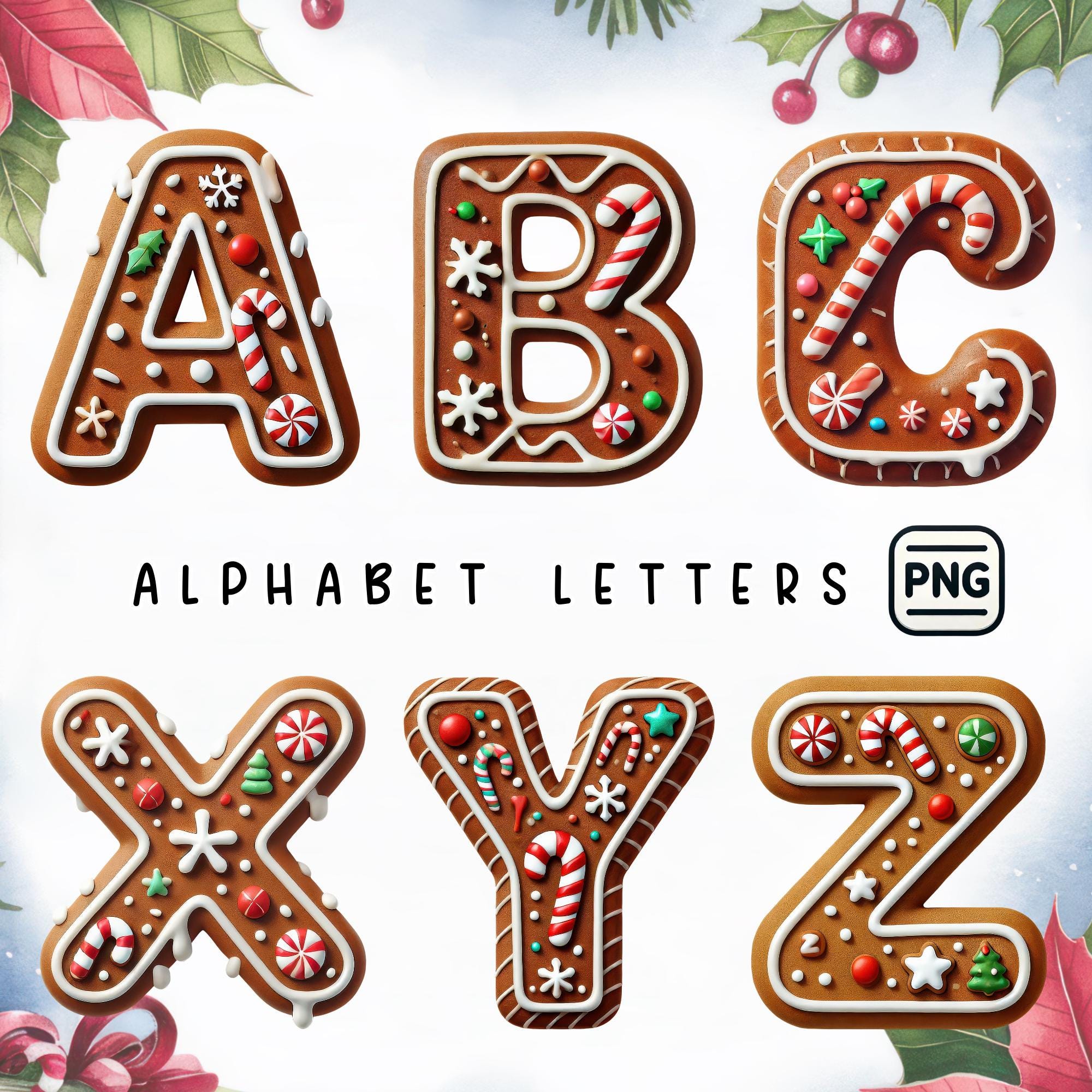 Gingerbread Alphabet PNG, Christmas Cookie Letters Clipart, Holiday ...