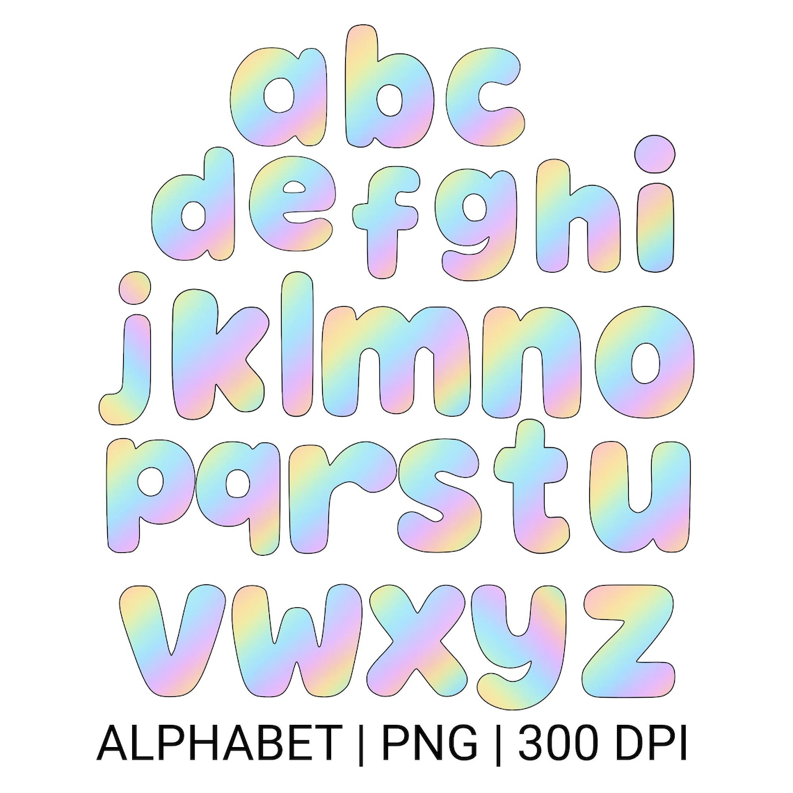 Rainbow Alphabet PNG Clipart: Pastel Gradient Letters & Numbers ...