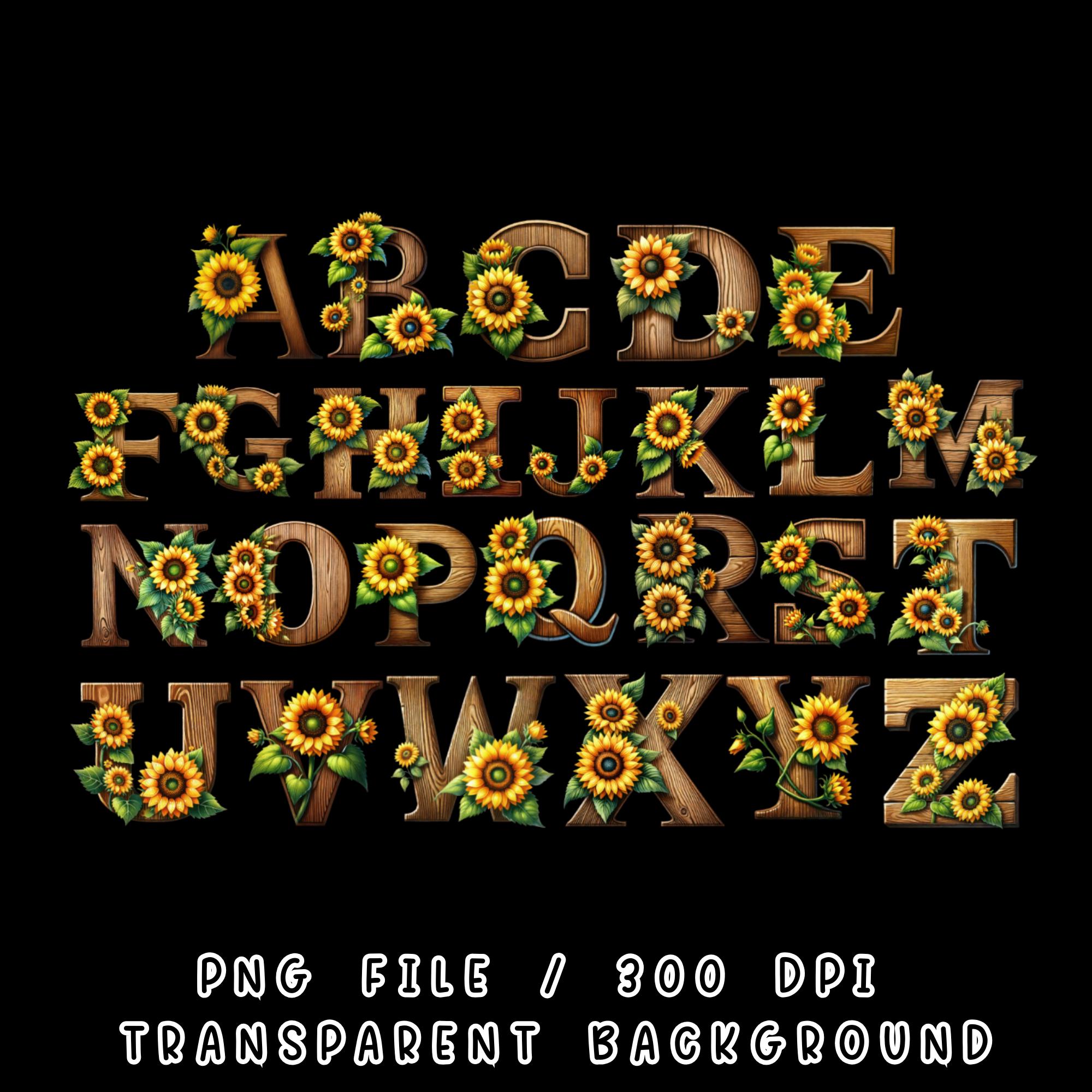 Rustic Sunflower Alphabet Letters and Numbers Set – Vintage Floral ...